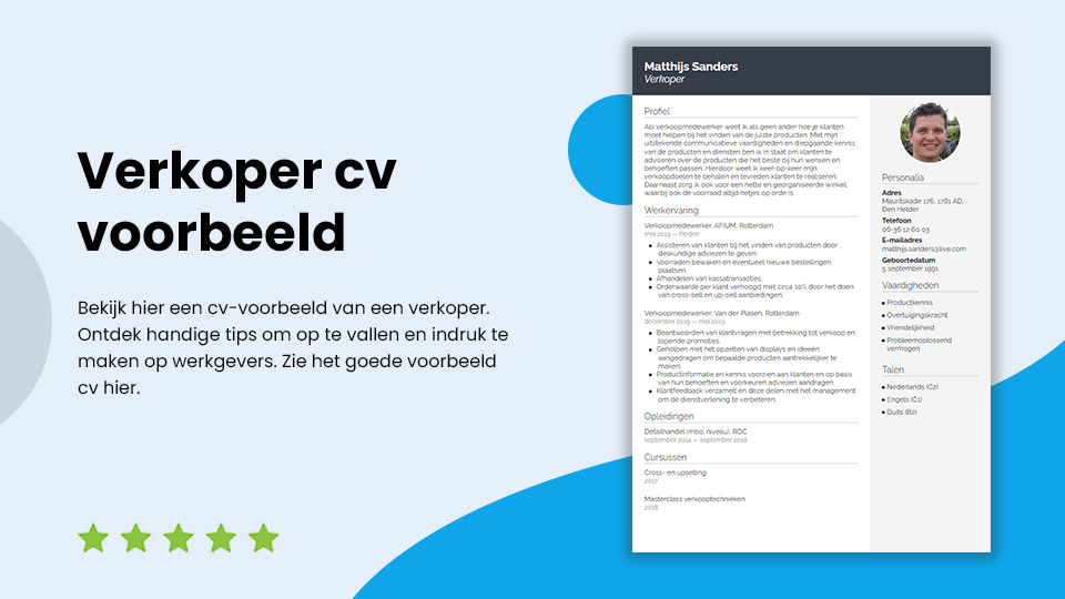 Verkoper cv-voorbeeld met schrijfgids en tips (2023)